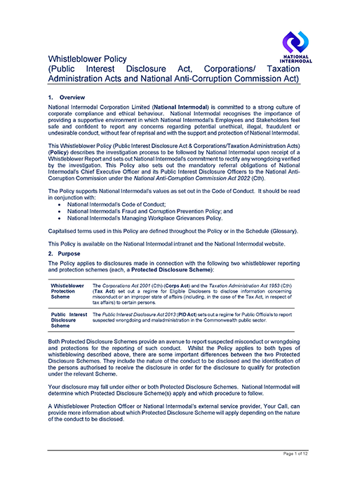 Leadership and Governance - National Intermodal